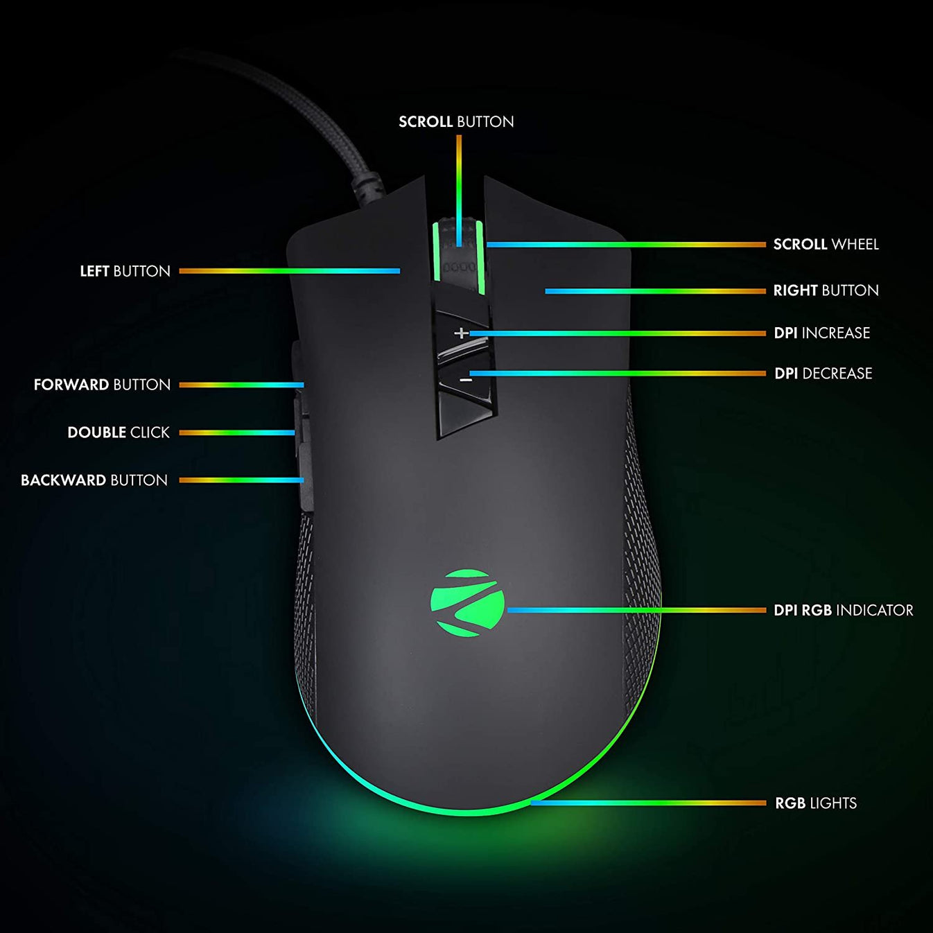 ZEBRONICS Zeb-Phobos USB Gaming Mouse (PHOBOS) with RGB Lights ( Black