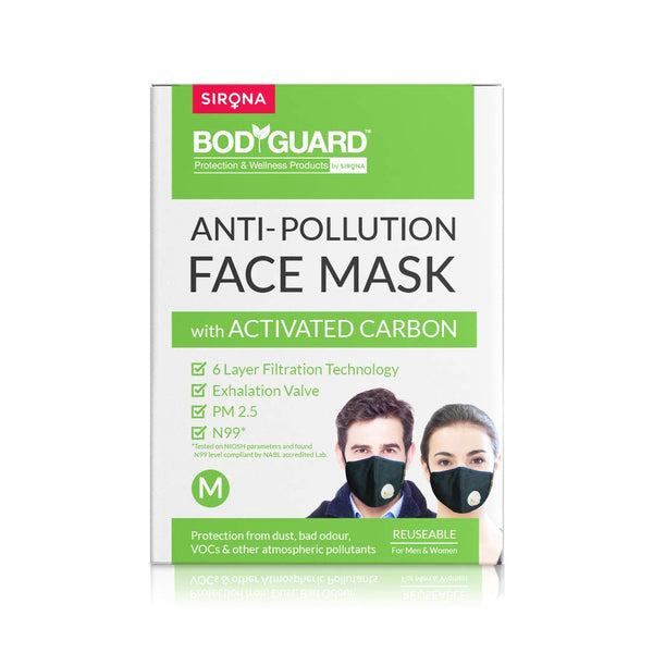 Bodyguard Cotton Reusable Face Mask with Noseclip (Black, With Valve)