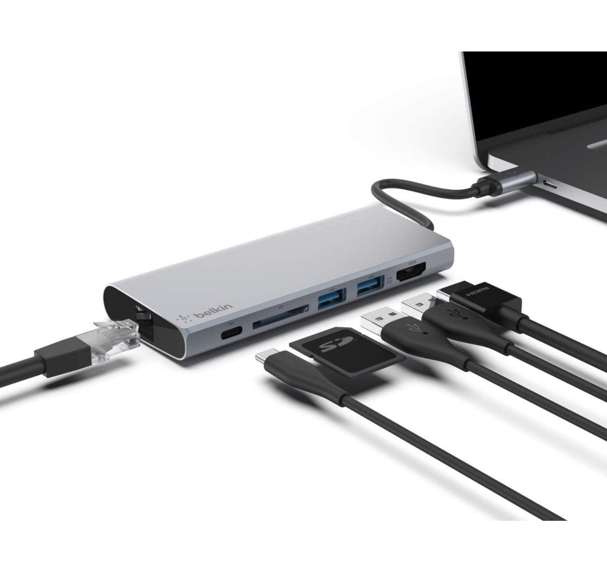 Belkin USB C 6 in 1 Hub Adapter with 60W Power Delivery, 5 Gbps Transf